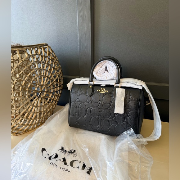 Coach | Bags | Coach Rowan Large Satchel Black Signature Leather Nwt ...
